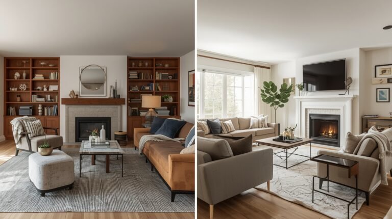 Before and After Awkward Living Room Layout with Fireplace: Stylish ...